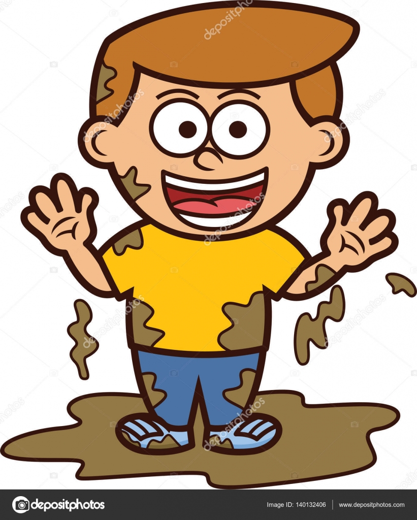 Little Boy Playing in Dirty Mud Cartoon Illustration Isolated on White ...