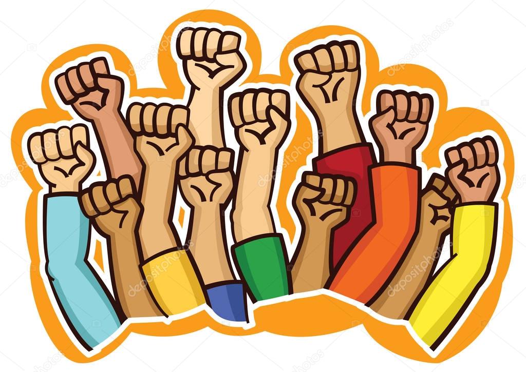 Dibujos: huelga animados | Manos de los manifestantes. Personas en ...