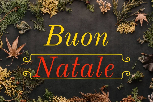 Illustration with "Buon Natale" written in Italian language, with ...