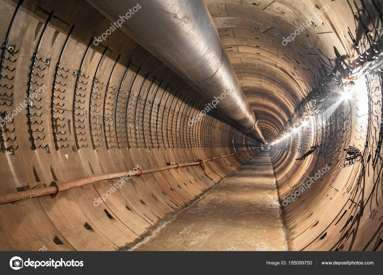 Empty Tunnel Construction Metro Large Temporary Ventilation Pipe ...
