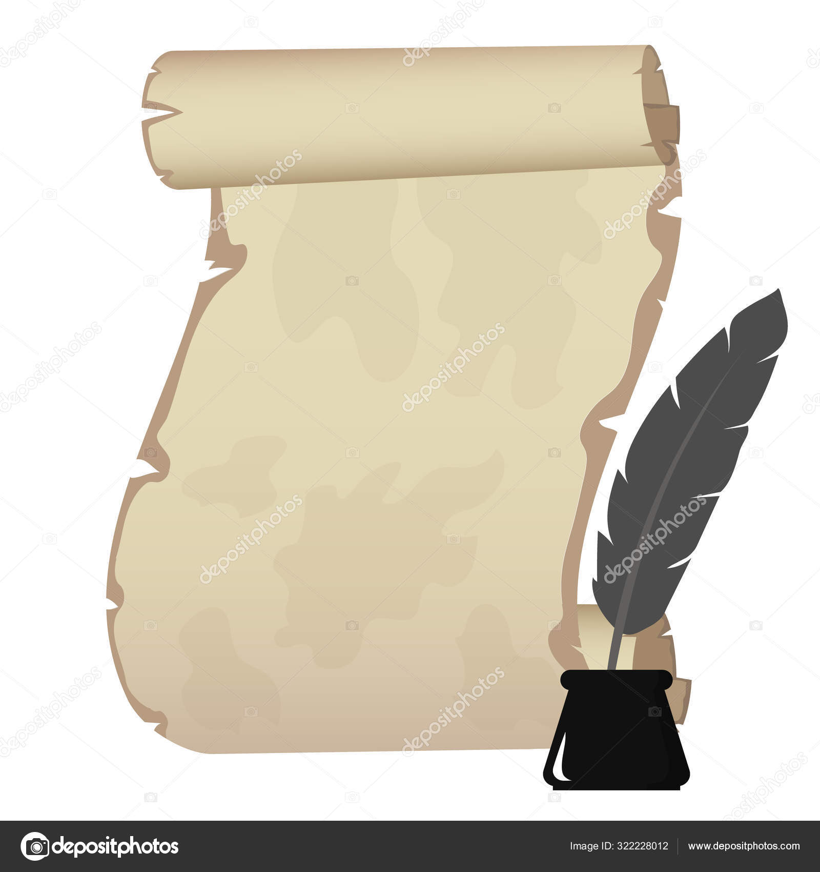 Pluma negra y papiro viejo. Ilustración vectorial . Vector de stock ...