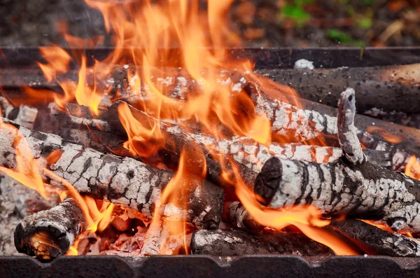 wood fire heat three burning billets in hot stove - Stock Image ...