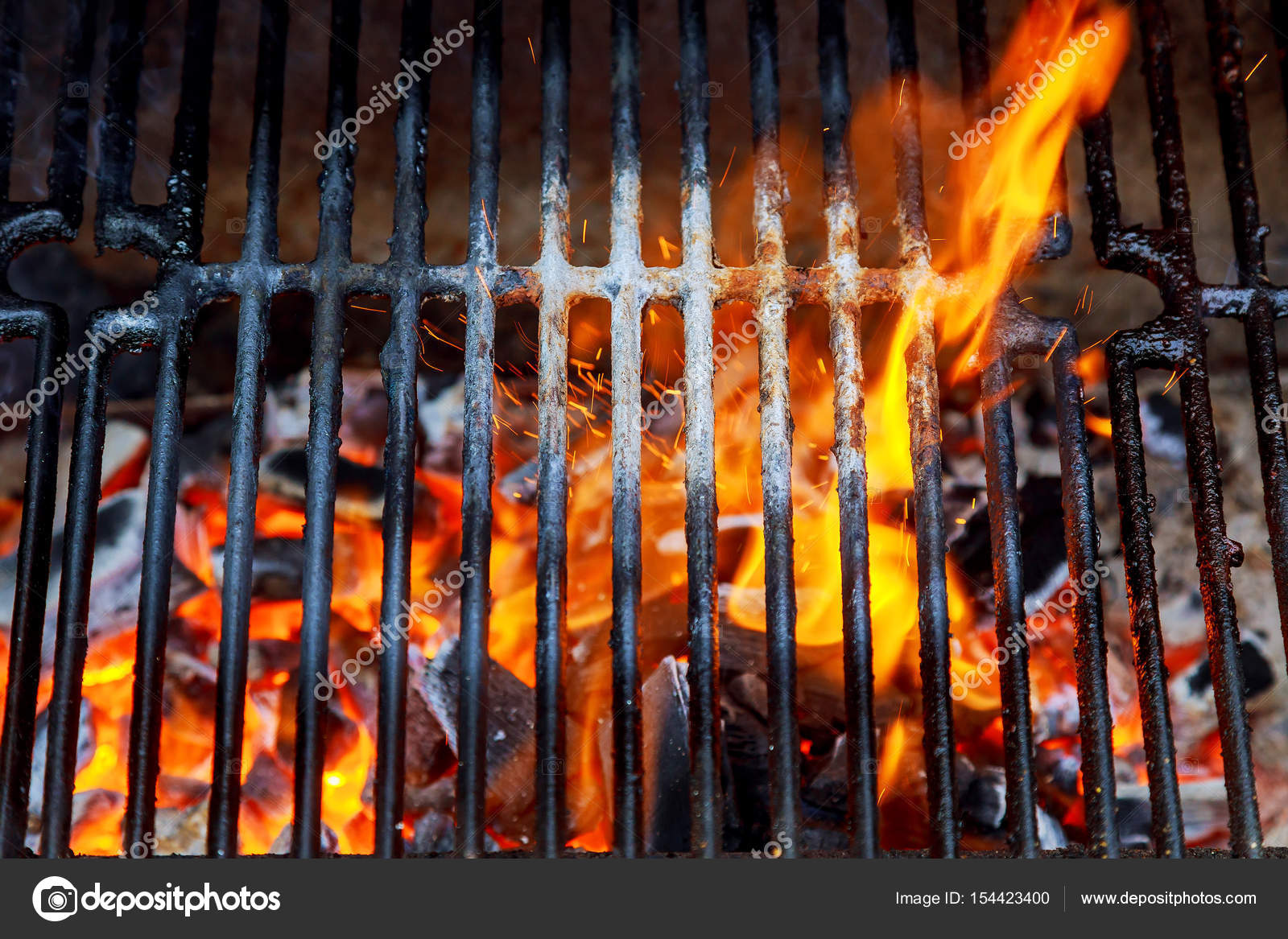 Top View Of Empty And Clean Barbecue Charcoal Grill With Flames Stock ...