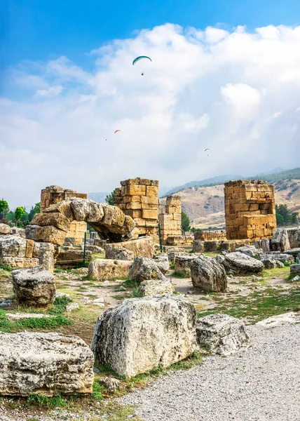 The ruins of the ancient city of Hierapolis in Pamukkale, Turkey, on a sunny summer day - Stock ...