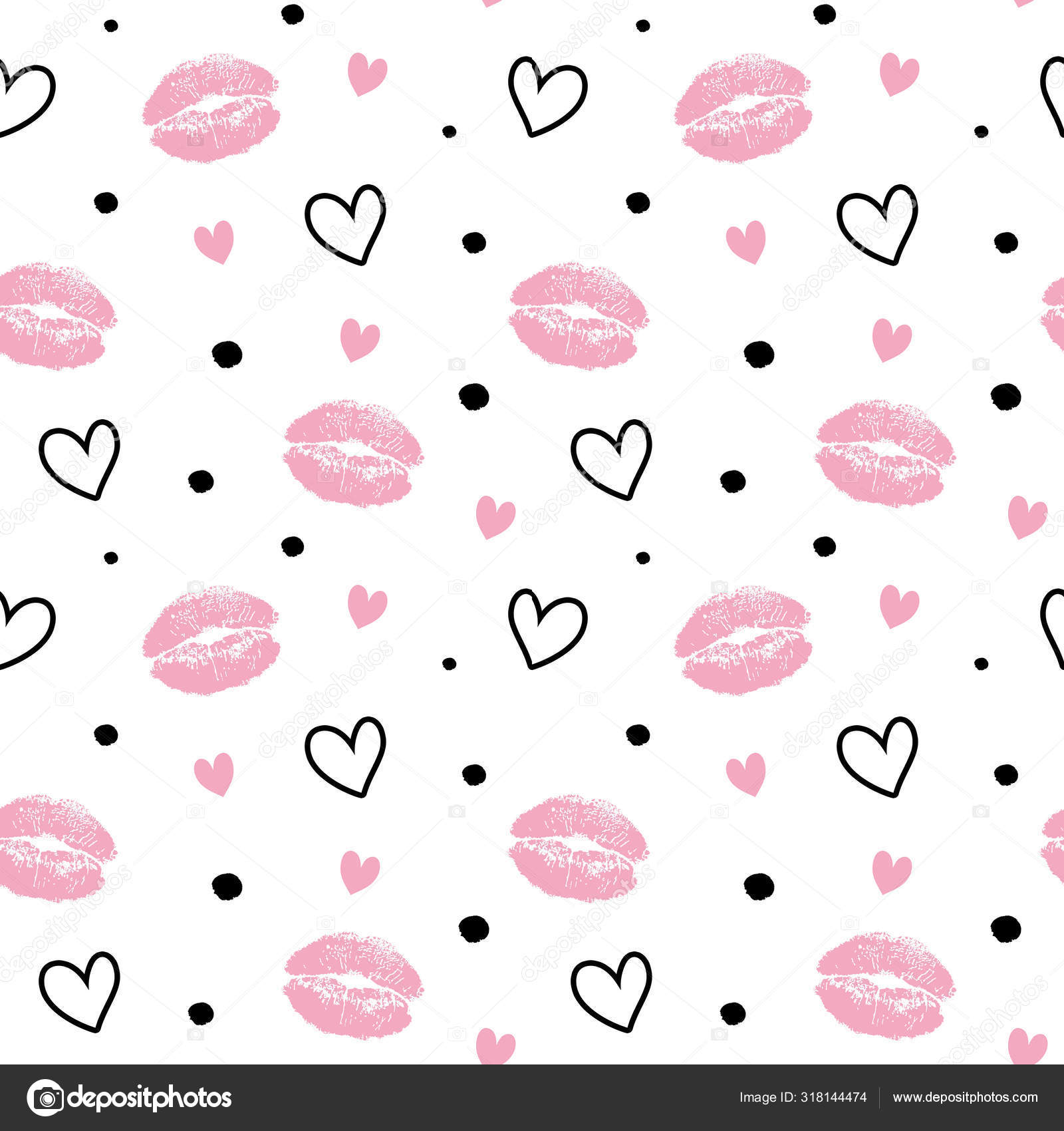 Cute Seamless Pattern Hearts Kisses Pattern Valentines Day Template ...