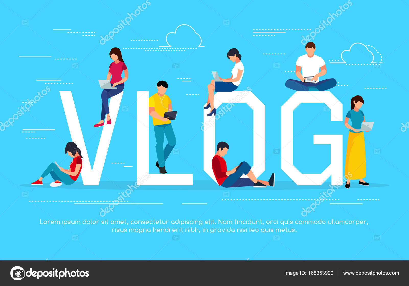 Vlog concept. Young people with pc tablets. — Stock Vector © aklionka ...