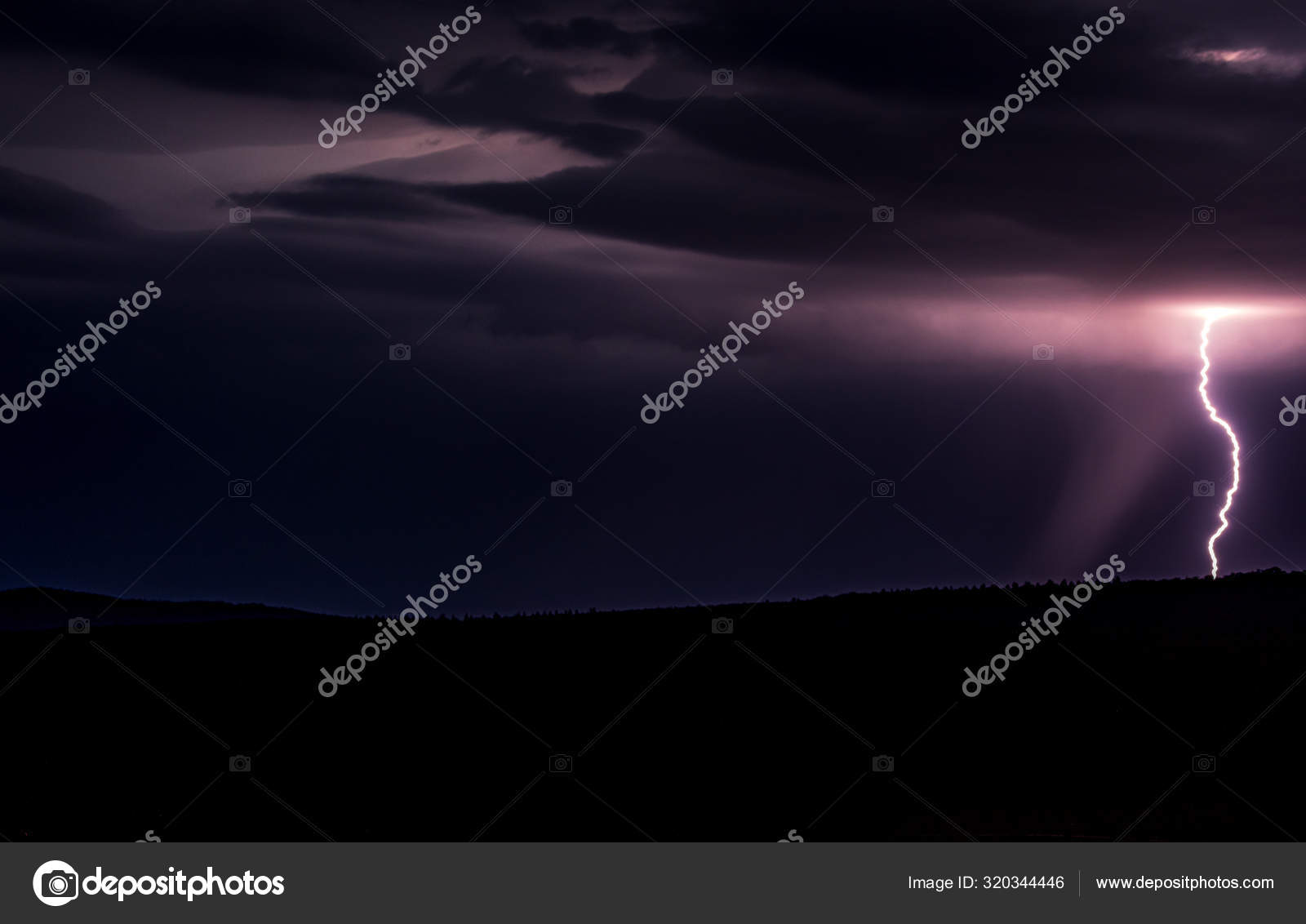 Dark Sunrise Storm Clouds Lighting Bolt Striking Mountains — Free Stock ...