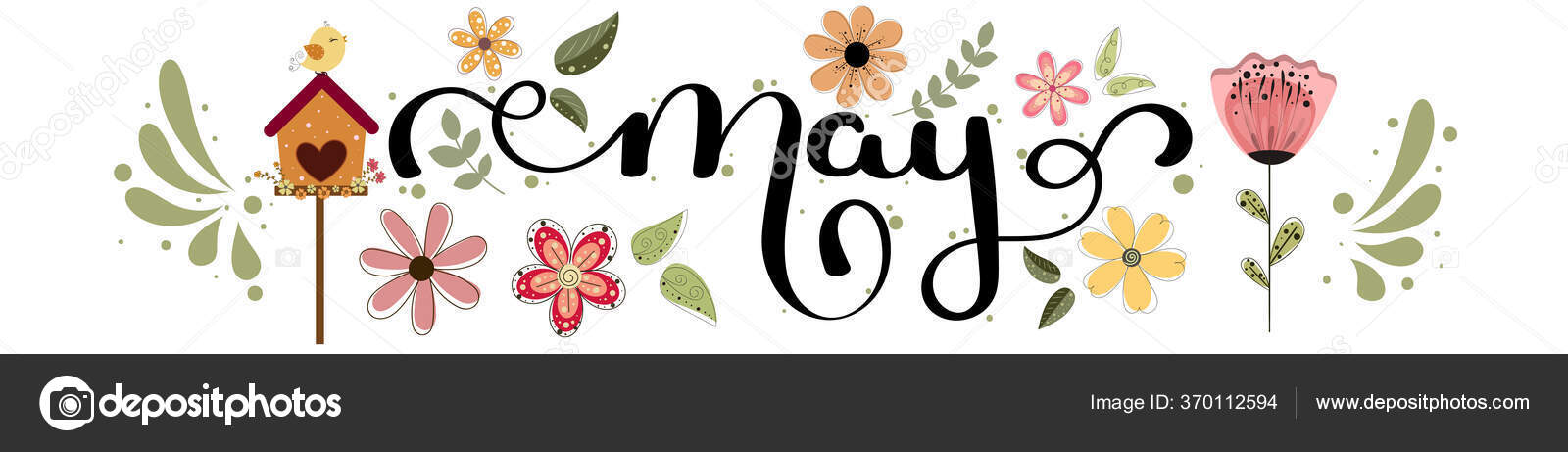 Hola May Mayo Mes Vector Letras Mano Con Flores Pajarera Vector de ...