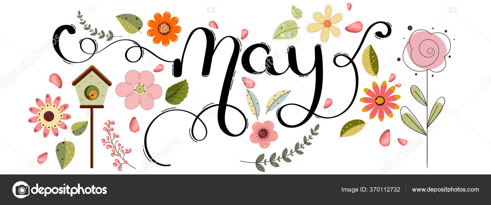 Hola May Mayo Mes Vector Letras Mano Con Flores Pajarera Vector de ...