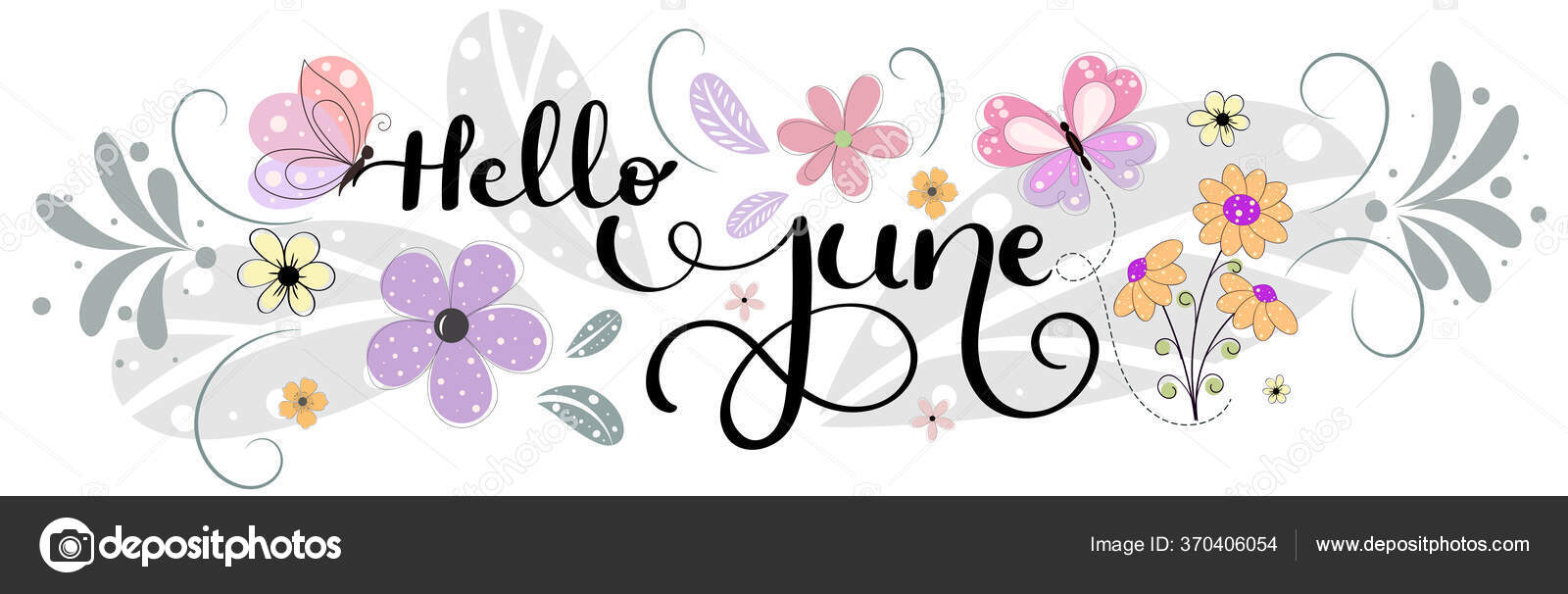 Hello June June Month Vector Decoration Flowers Butterflies Leaves ... Hello June June Month Vector Decoration Flowers Butterflies Leaves ...