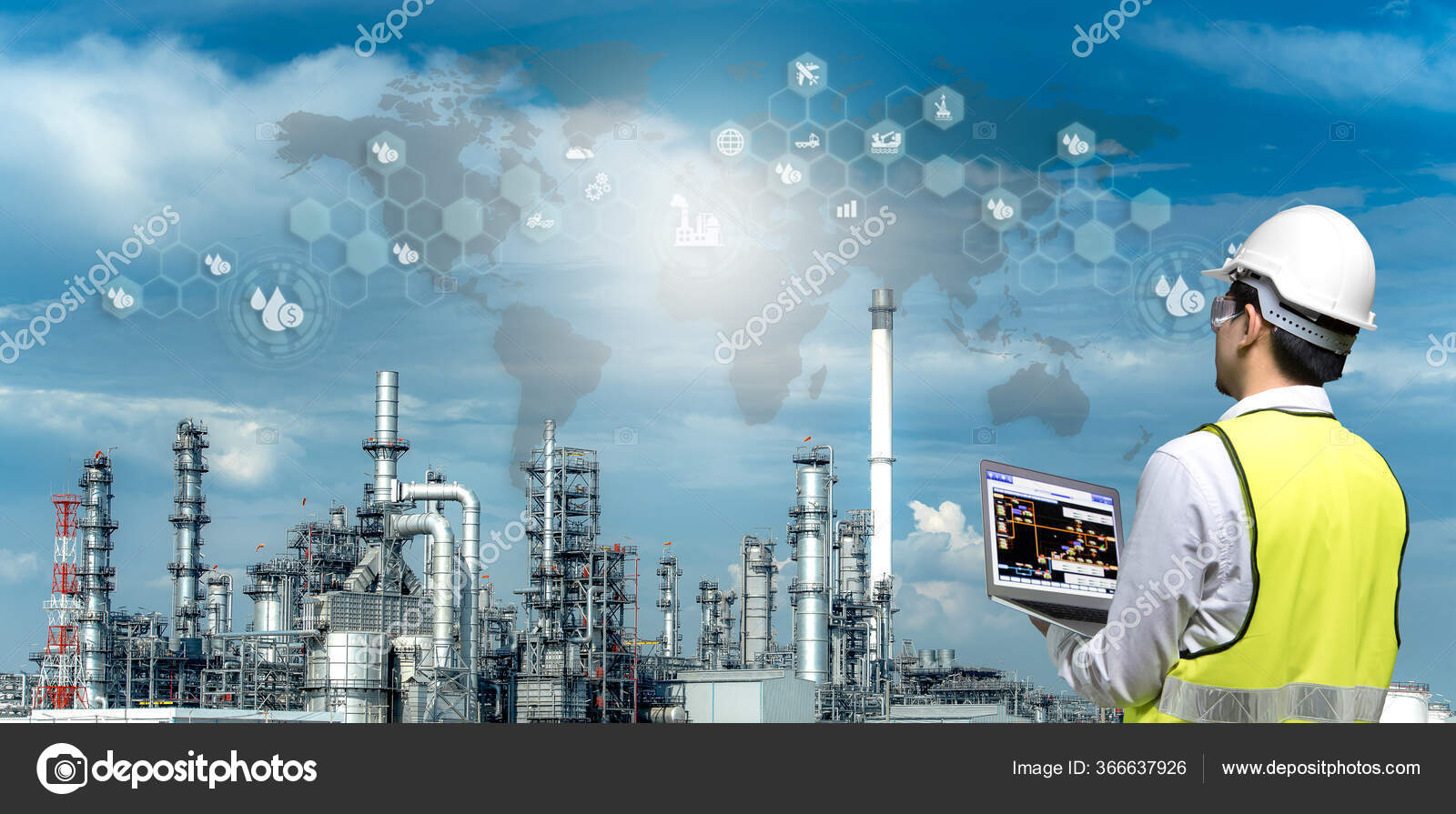 Industry Oil Gas Refining Process Refinery Plant Double Exposure ...