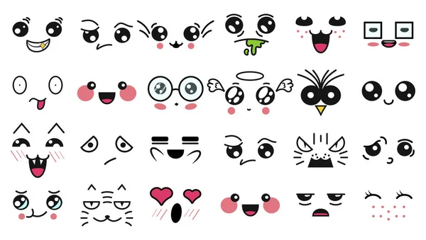Kawaii cute faces. Funny cartoon japanese emoticon in in different ...