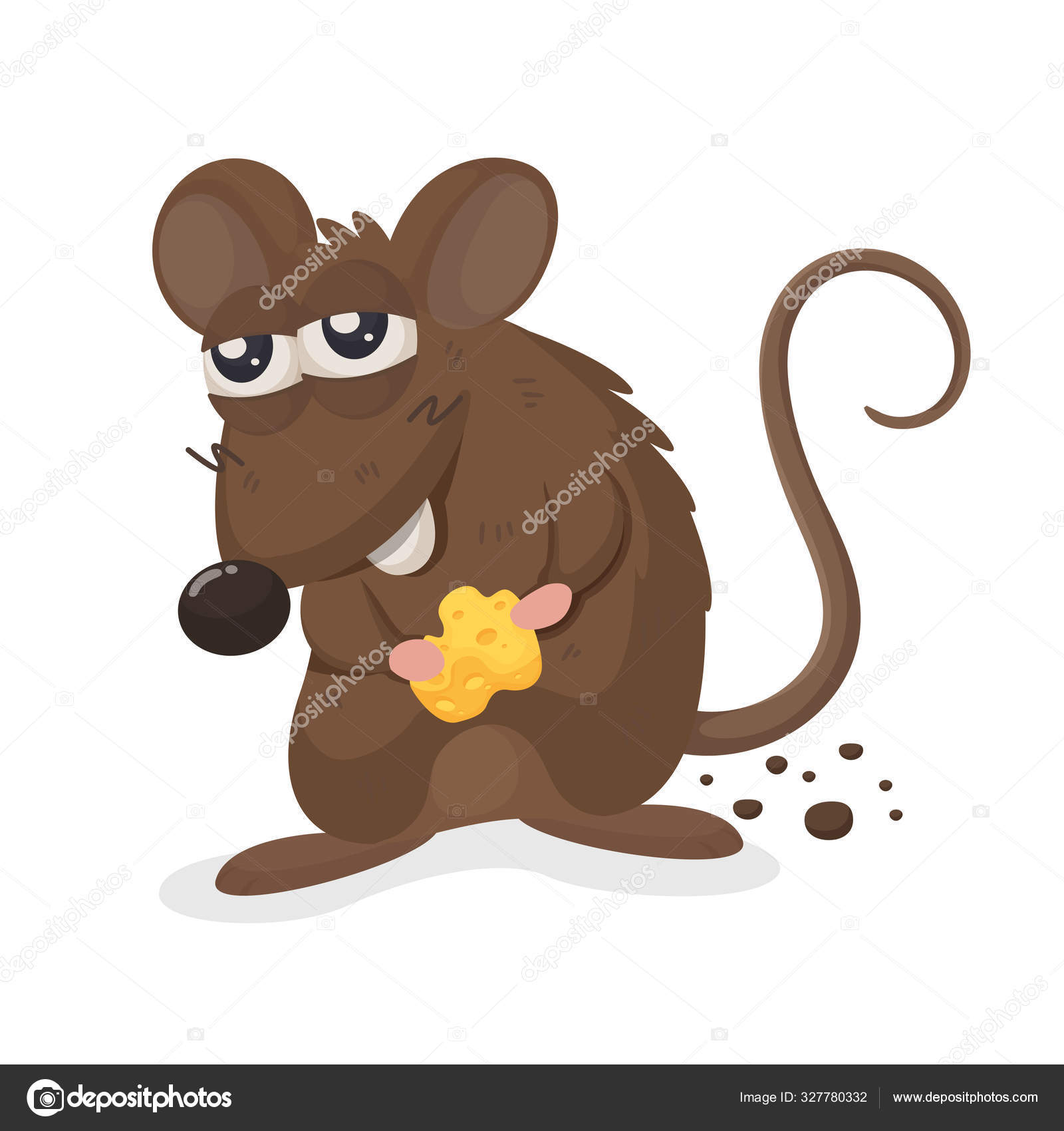 Dirty mouse. Vector cartoon mouse holding a stolen cheese cube. Stock ...