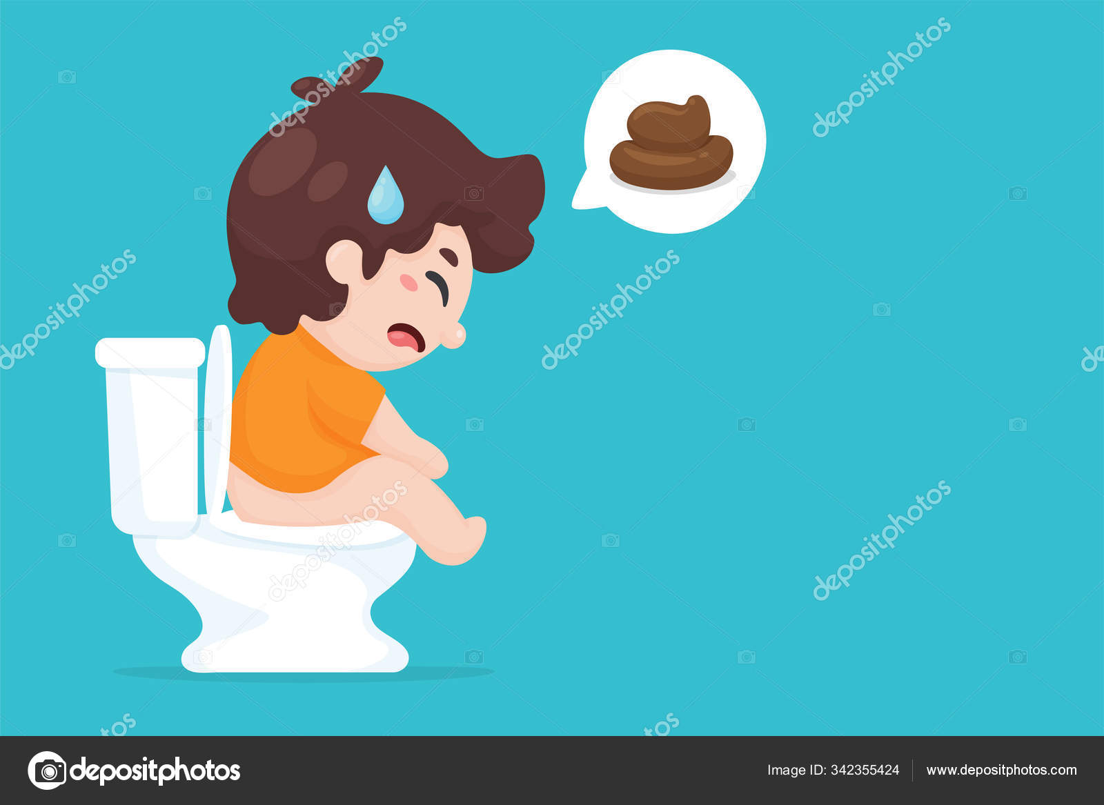 Vector cartoon boy sitting in the bathroom with pain in the stool ...