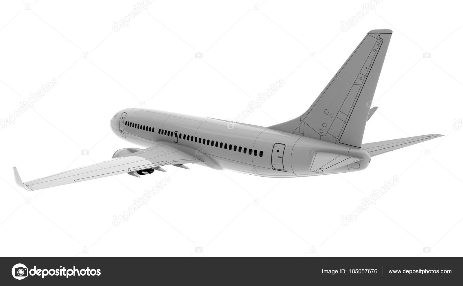Commercial jet plane. 3D render. Rear view side — Stock Photo ...