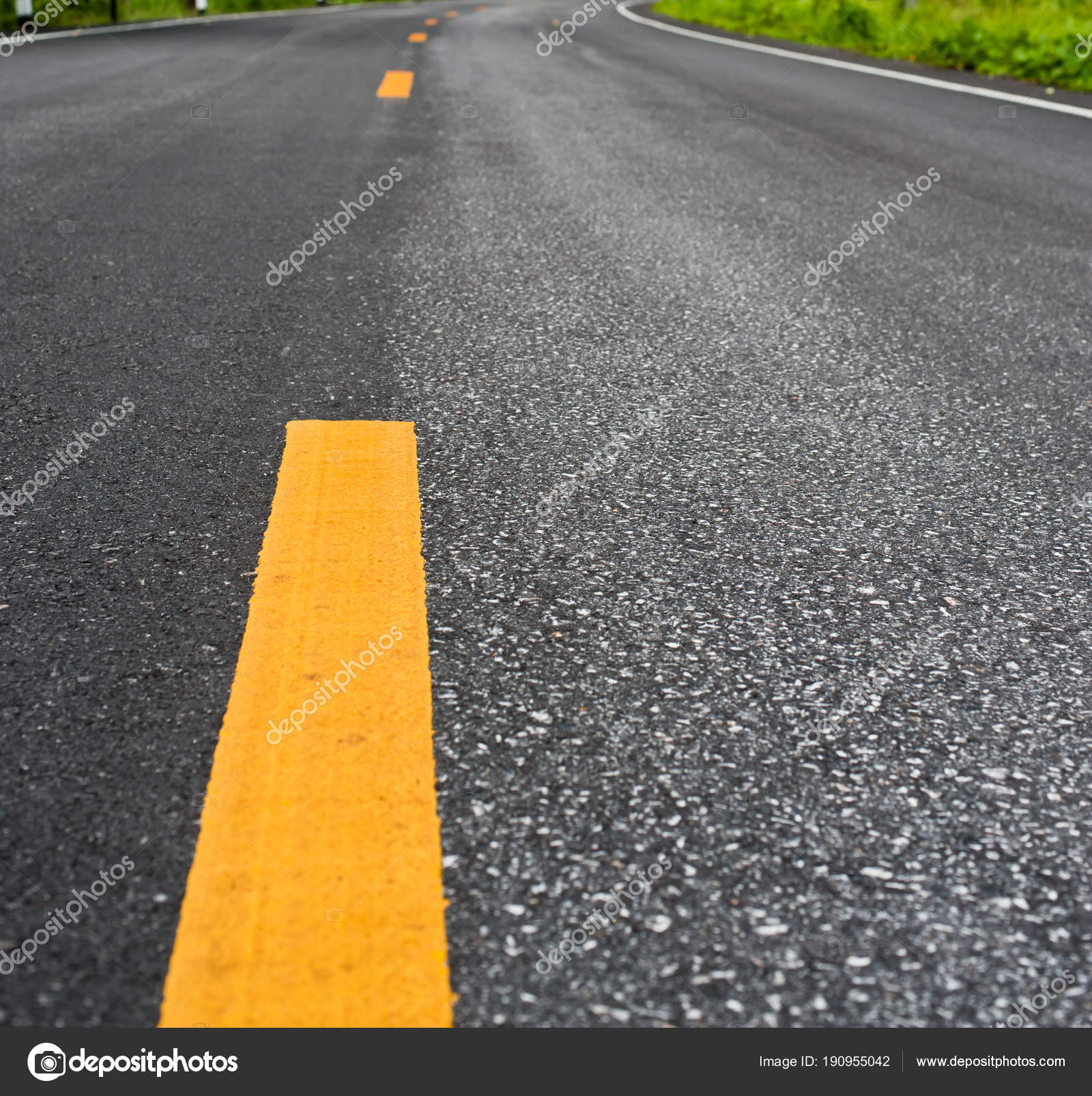 Close Asphalt Surface Road Divide Yellow Lines — Stock Photo ...