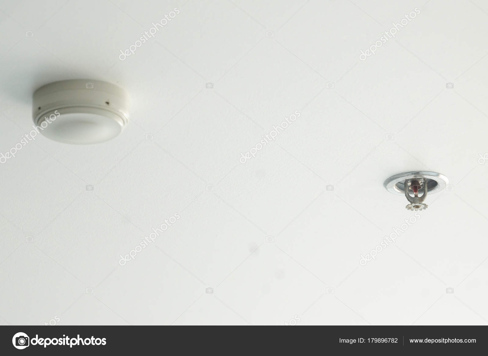 Fire Detector Extinguisher Gray Ceiling Background Stock Photo by ...