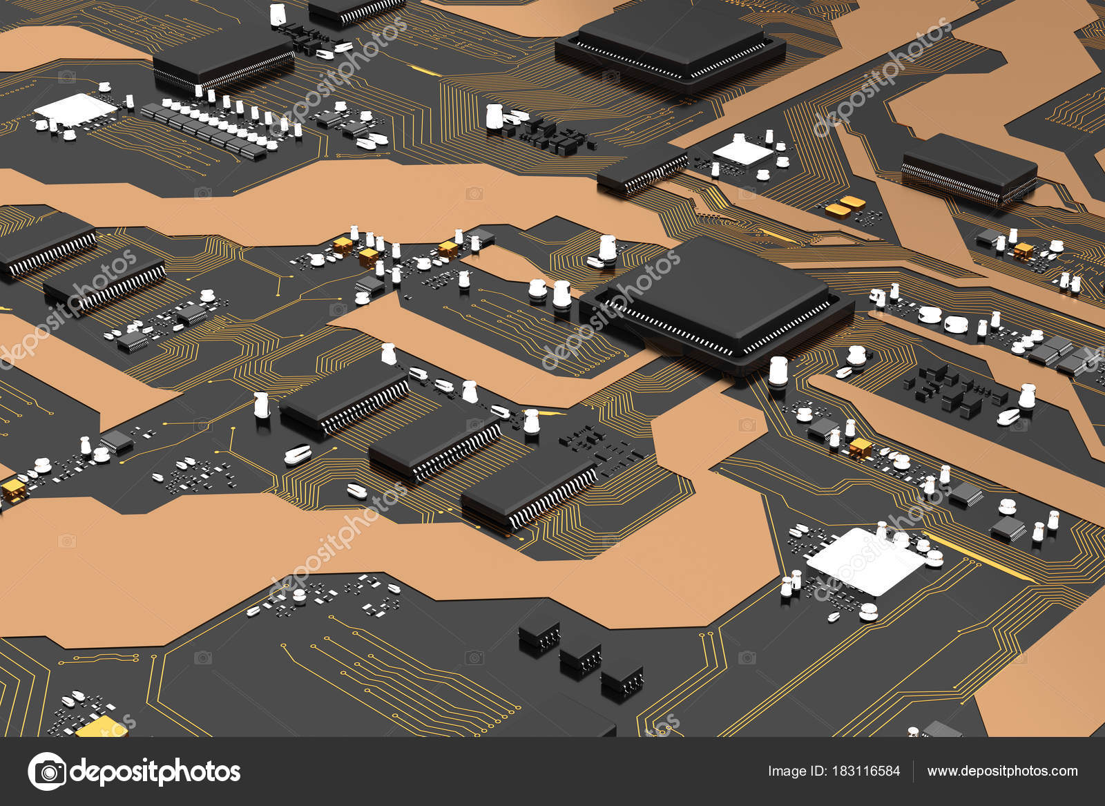 3D Rendered printed circuit board with cpu chipset processor ele Stock ...