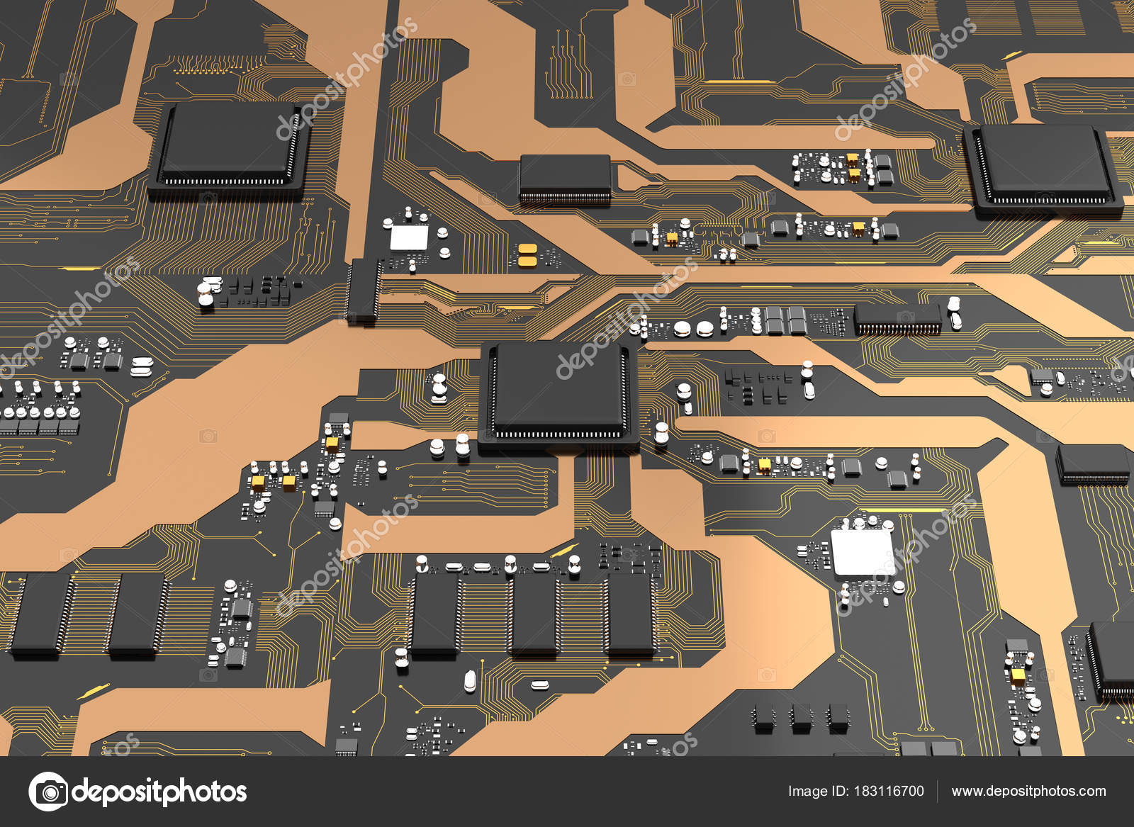 3D Rendered printed circuit board with cpu chipset processor ele Stock ...