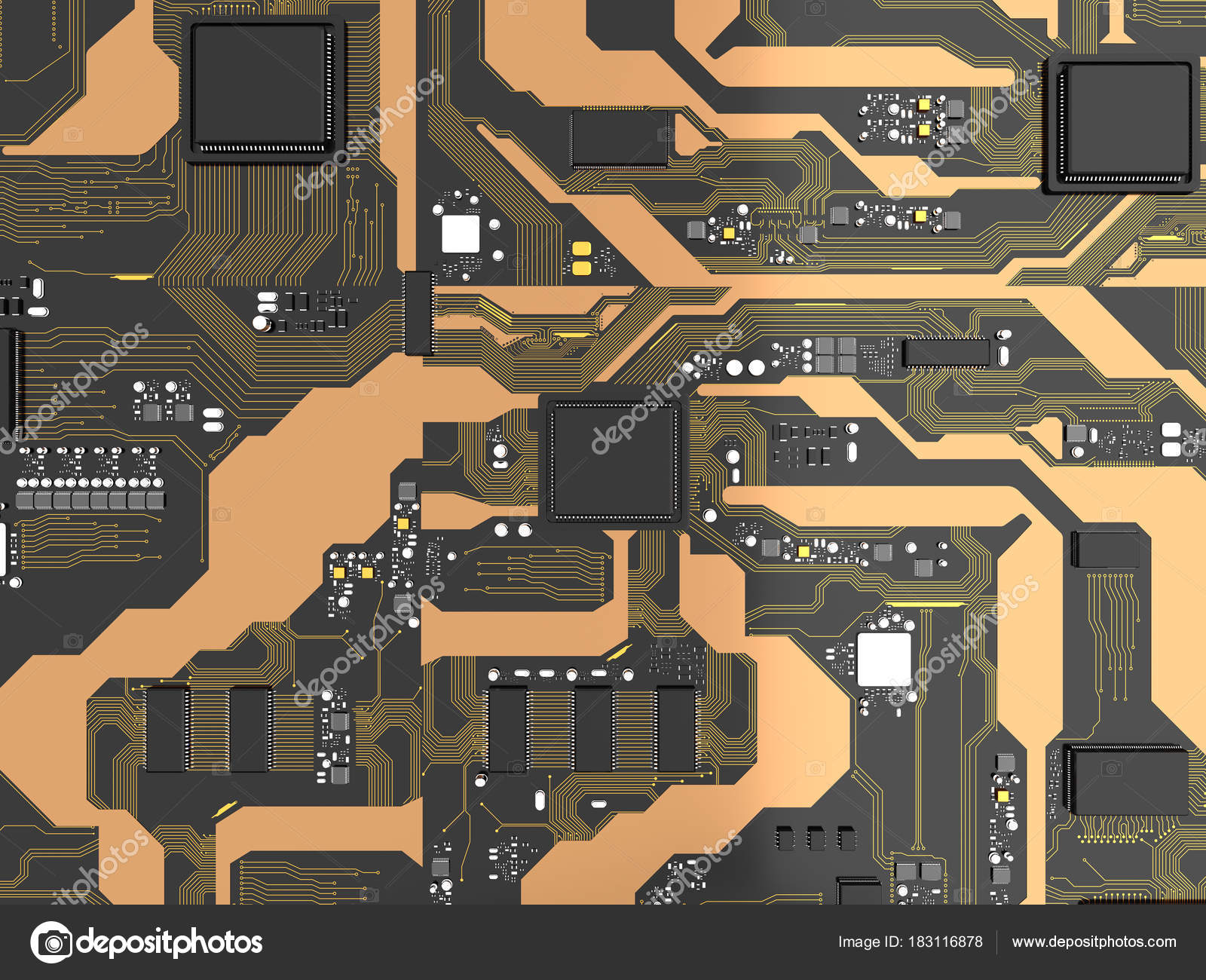 3D Rendered printed circuit board with cpu chipset processor ele Stock ...