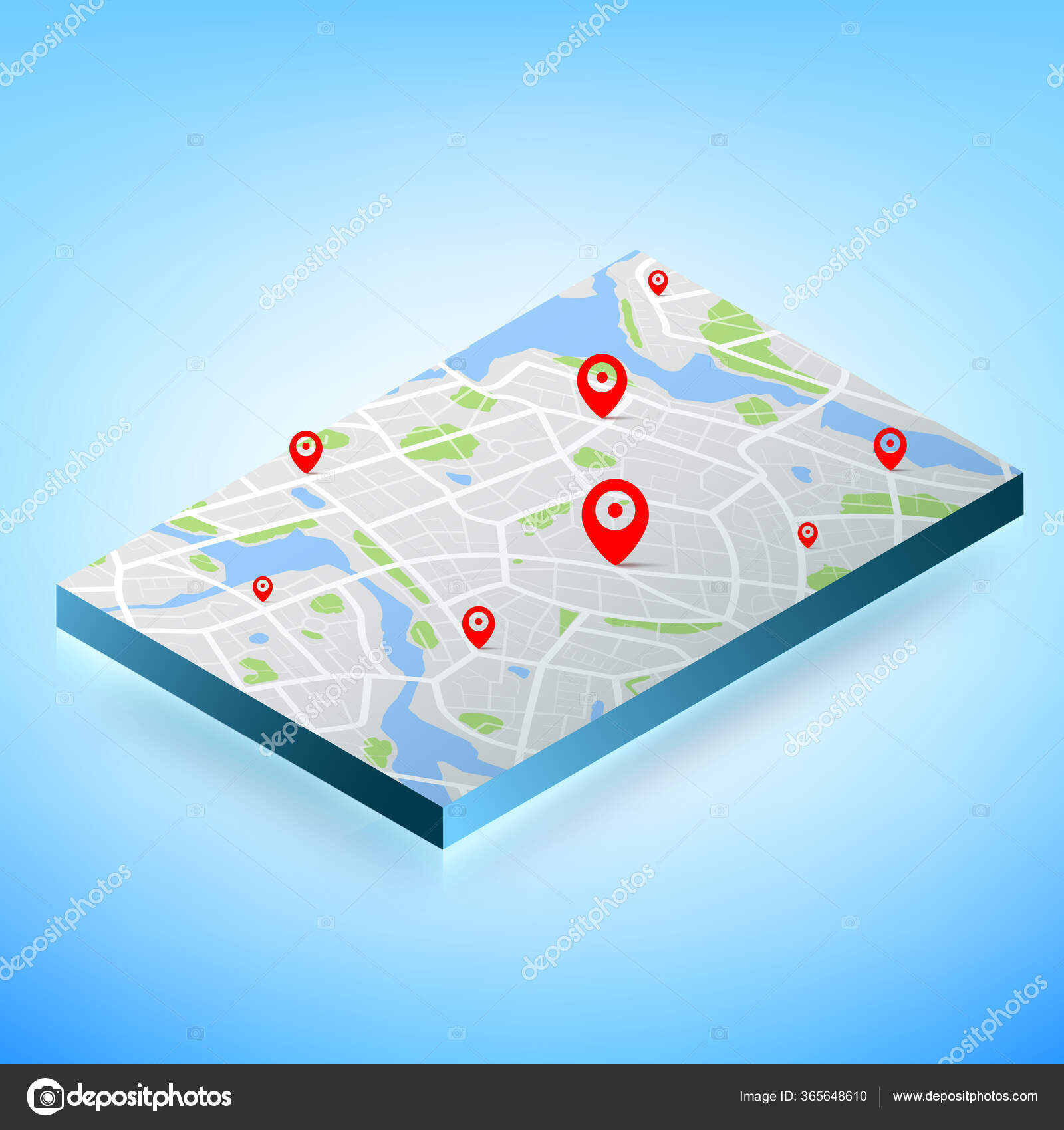 Varış Noktası Olan Boyutlu Isometric Haritası Sokak Nehir Ile Gündüz ...