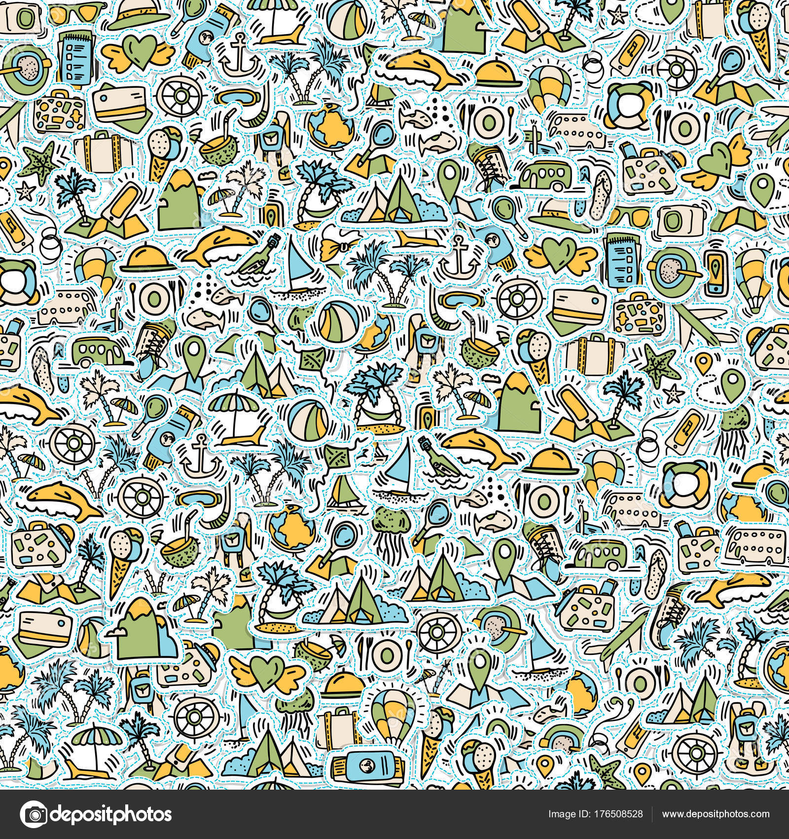 Travel and summer seamless pattern, journey and trip background ...