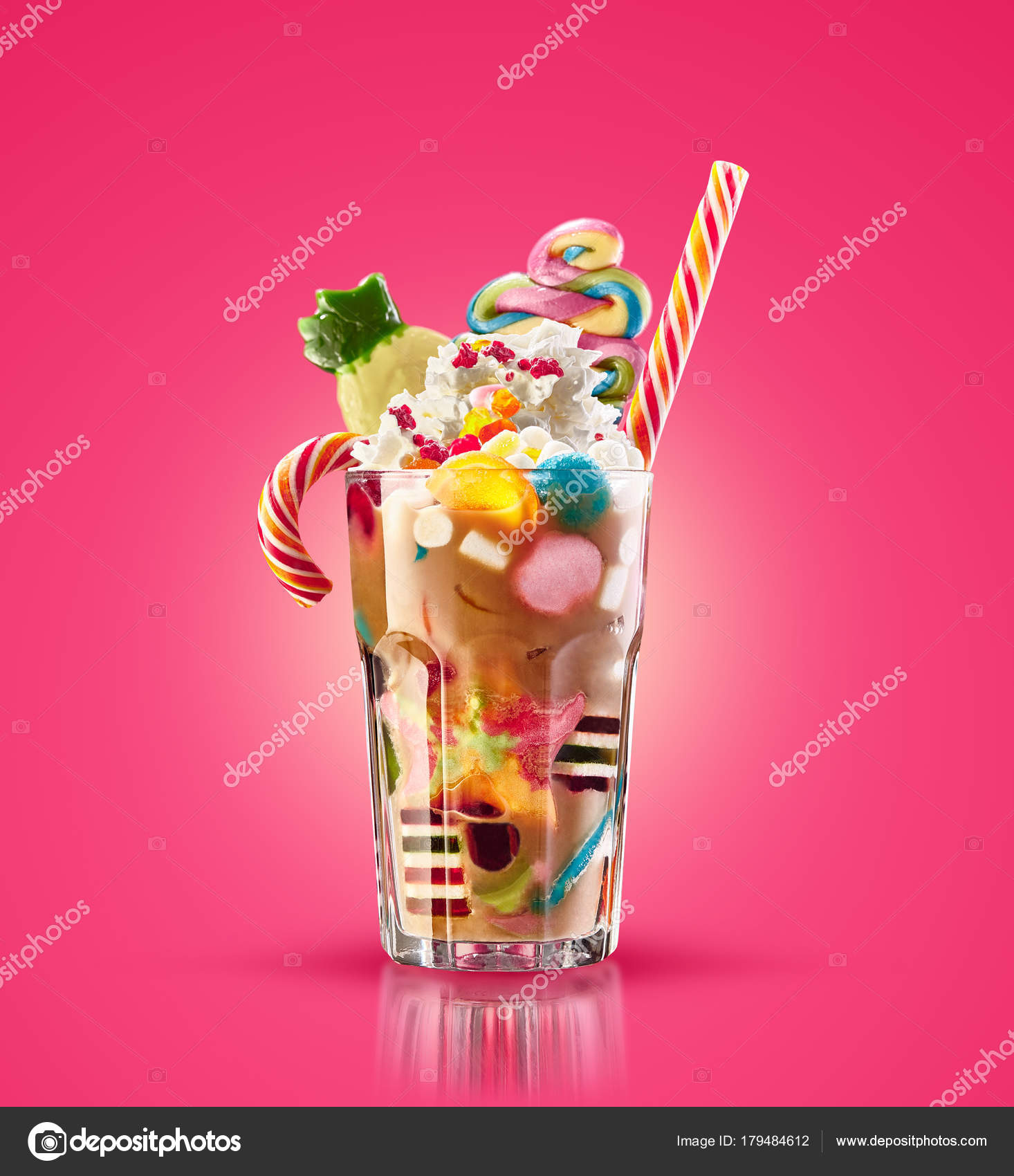 Monster Shake Freak Caramel Shake Isolated Colourful Festive Milk Shake Cocktail With Sweets