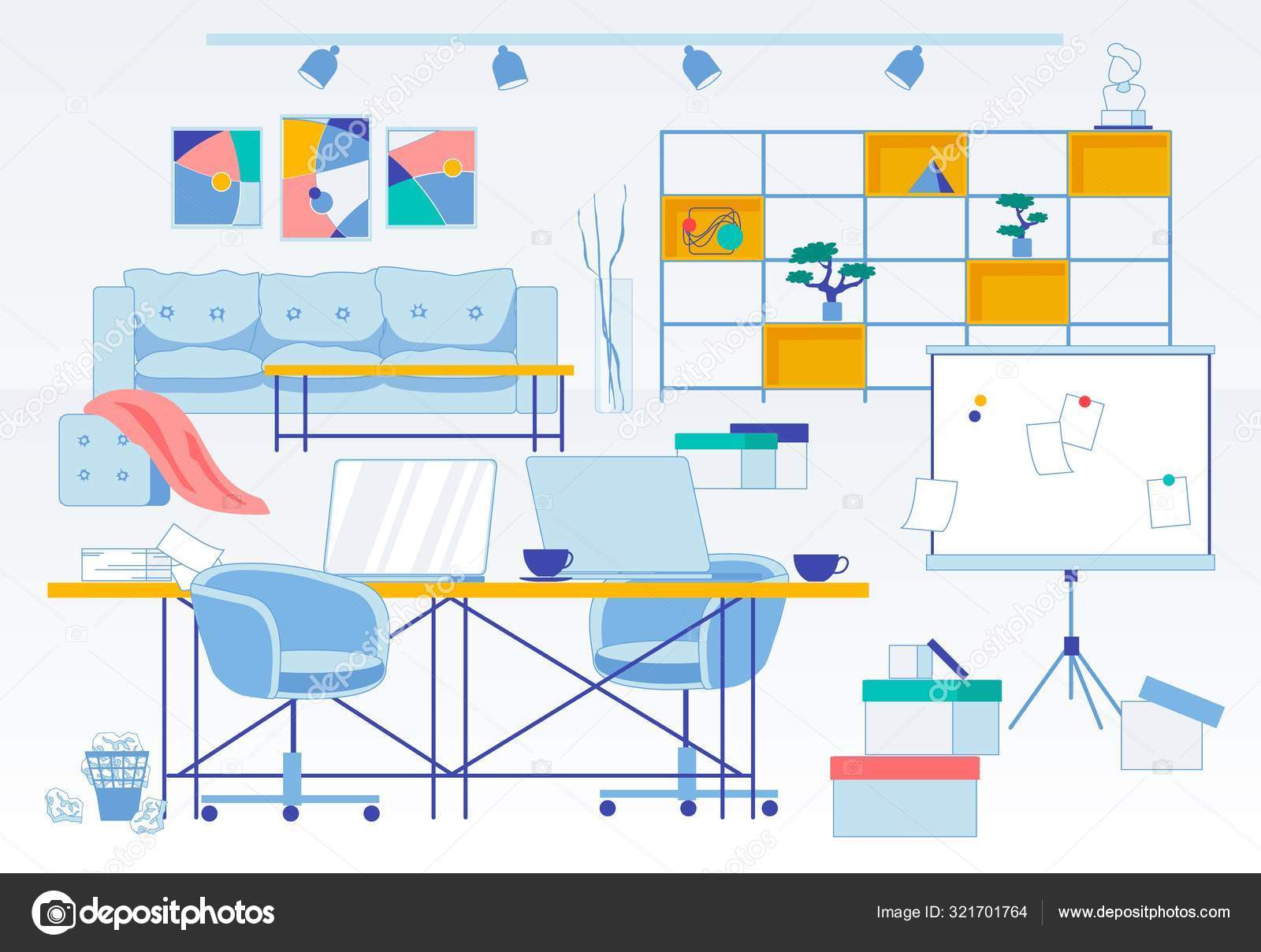 Messy and Dirt Workplace Flat Office Interior Stock Vector Image by ...