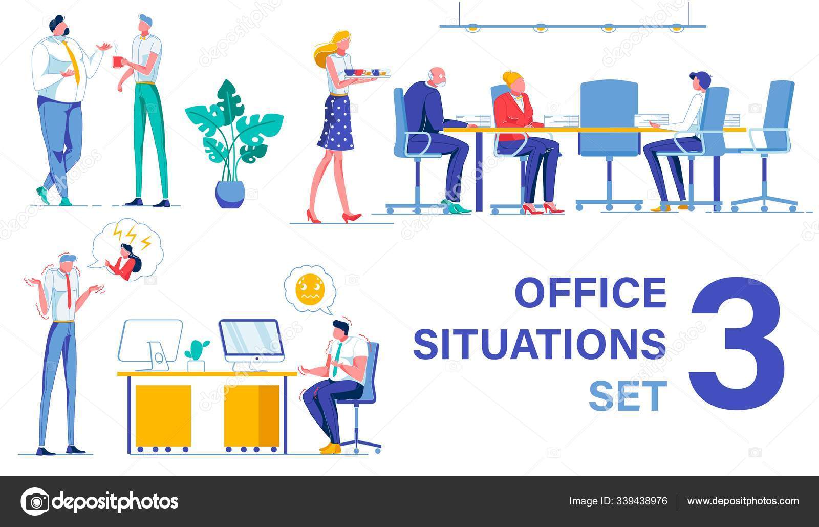 Typical Office Life Situations. Three Pieces Set — Stock Vector ...