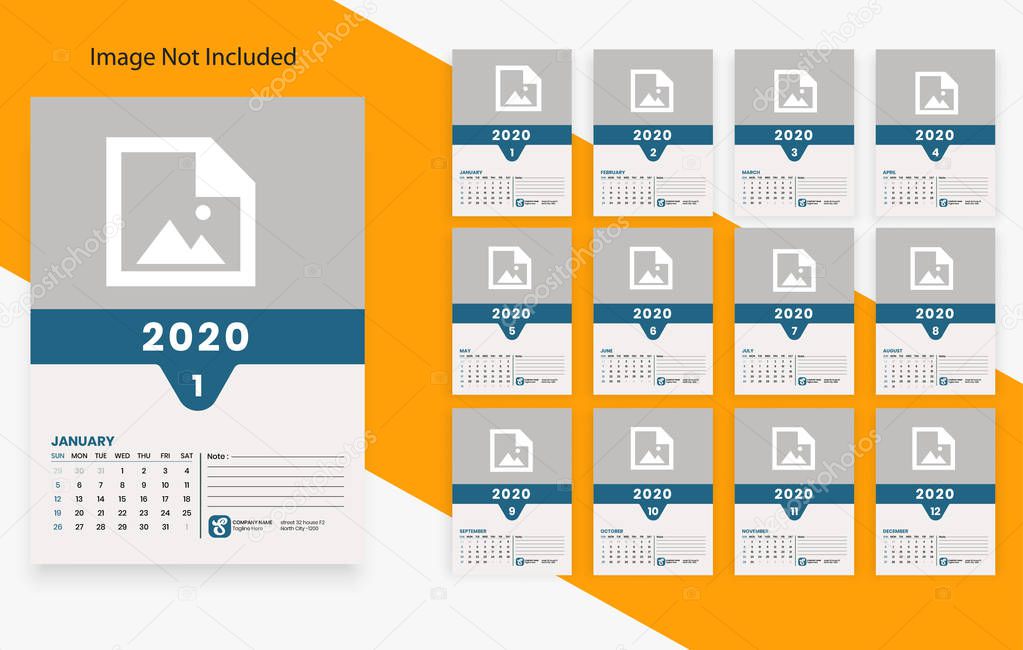 Creative Clean A5 Size Calendar 2020 Template Design Por Illustrator ...