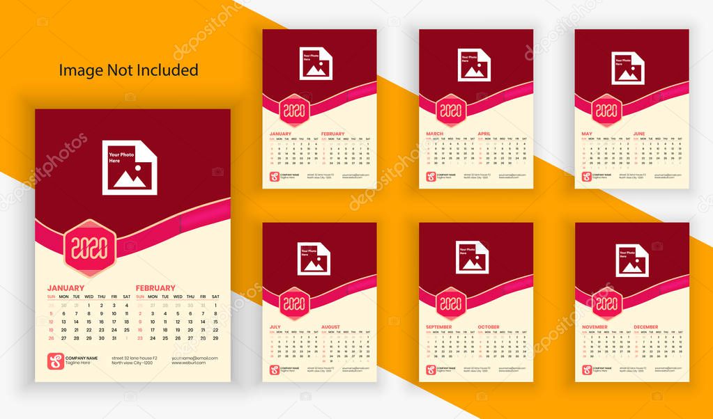 Creative Clean A5 Size Calendar 2020 Template Design Por Illustrator ...