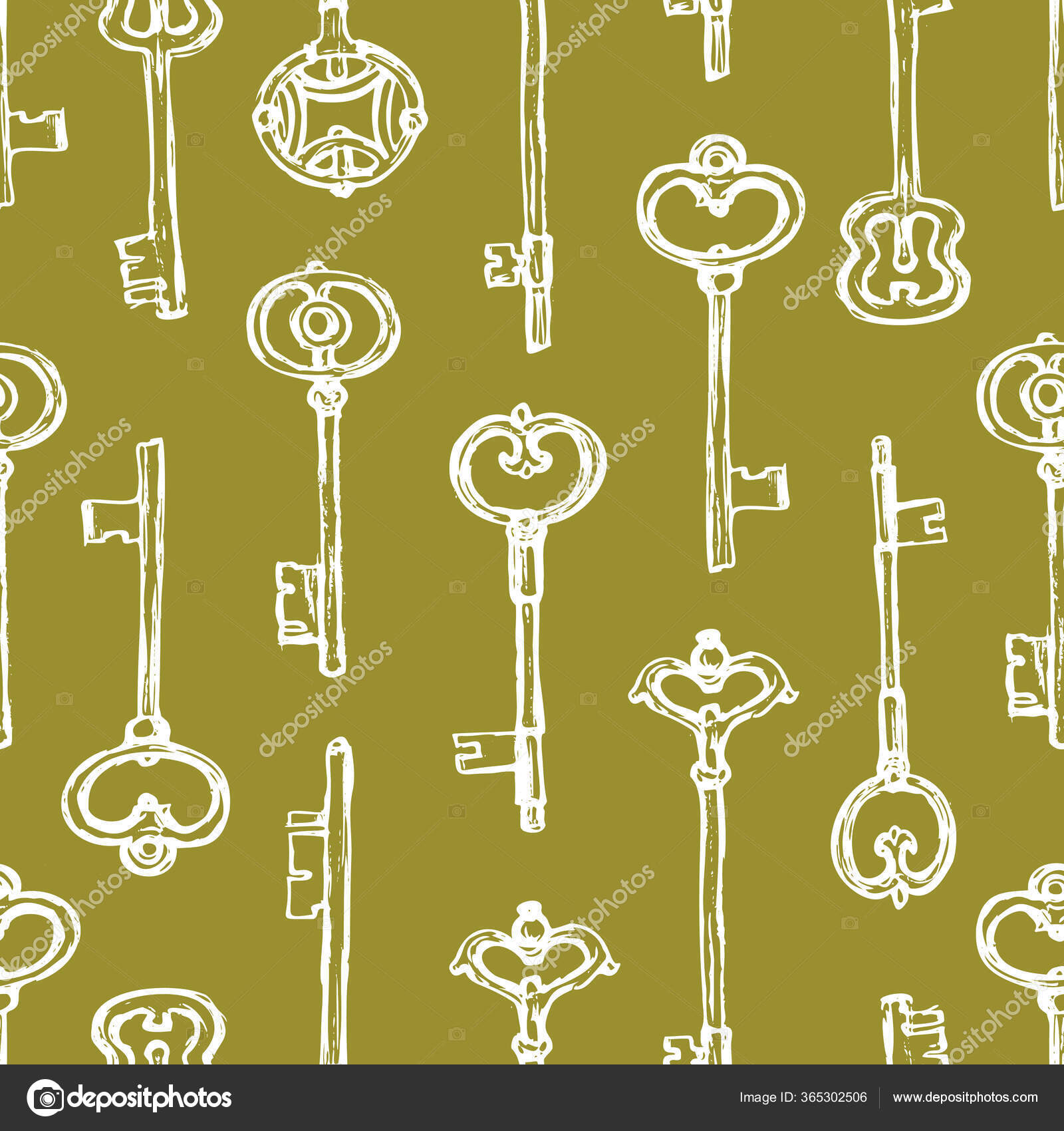 Black Hand Drawn Keys White Background Seamless Pattern Textiles ...