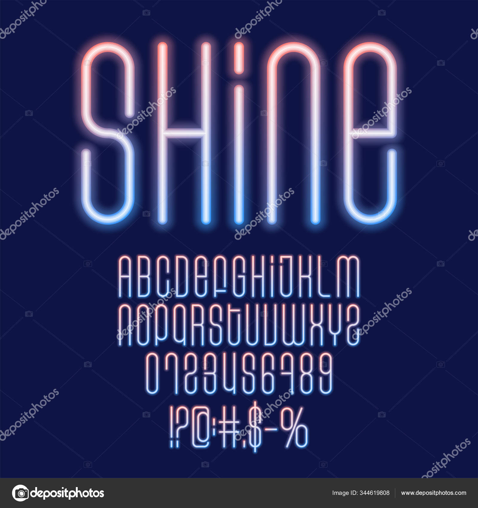 Shine Neon vector font. Glowing blue and orange capital letters Stock ...