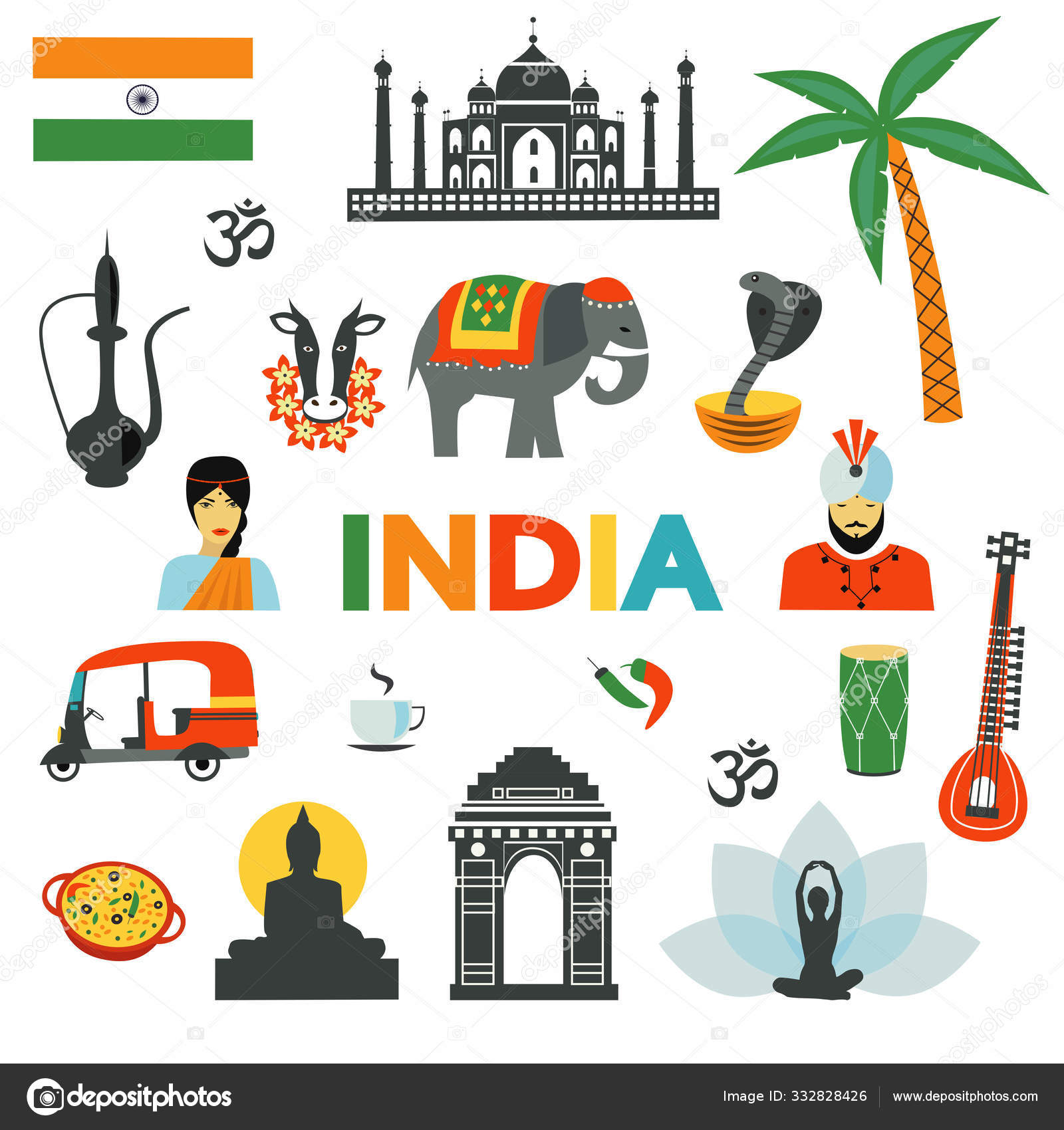 Symboles Indiens Traditionnels Icônes Vectorielles Inde Illustration ...