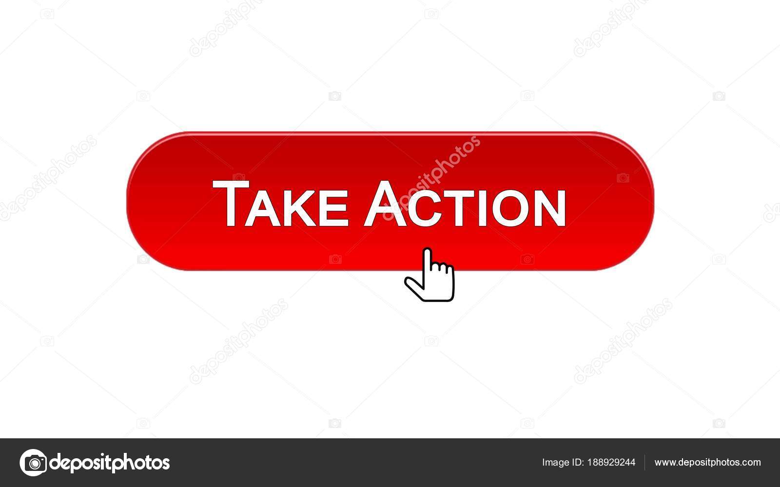 Take action web interface button clicked with mouse cursor, red color, online Stock Photo by ...