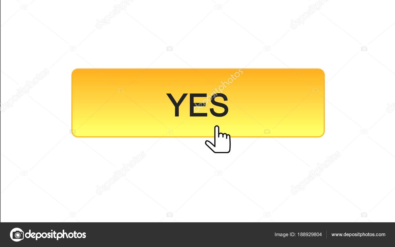 Yes web interface button clicked with mouse cursor, orange color, online program — Stock Photo ...