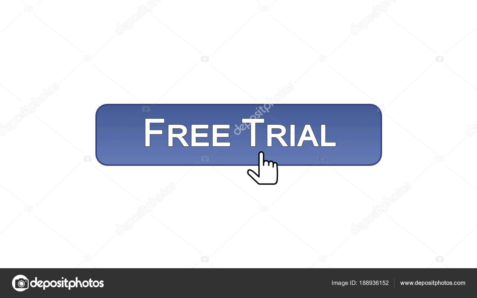 Free trial web interface button clicked with mouse cursor, violet color software — Stock Photo ...