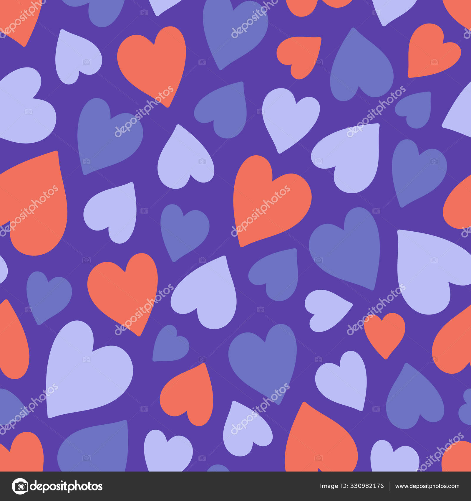 Cute hearts seamless pattern in trendy bright colors on a violet ...