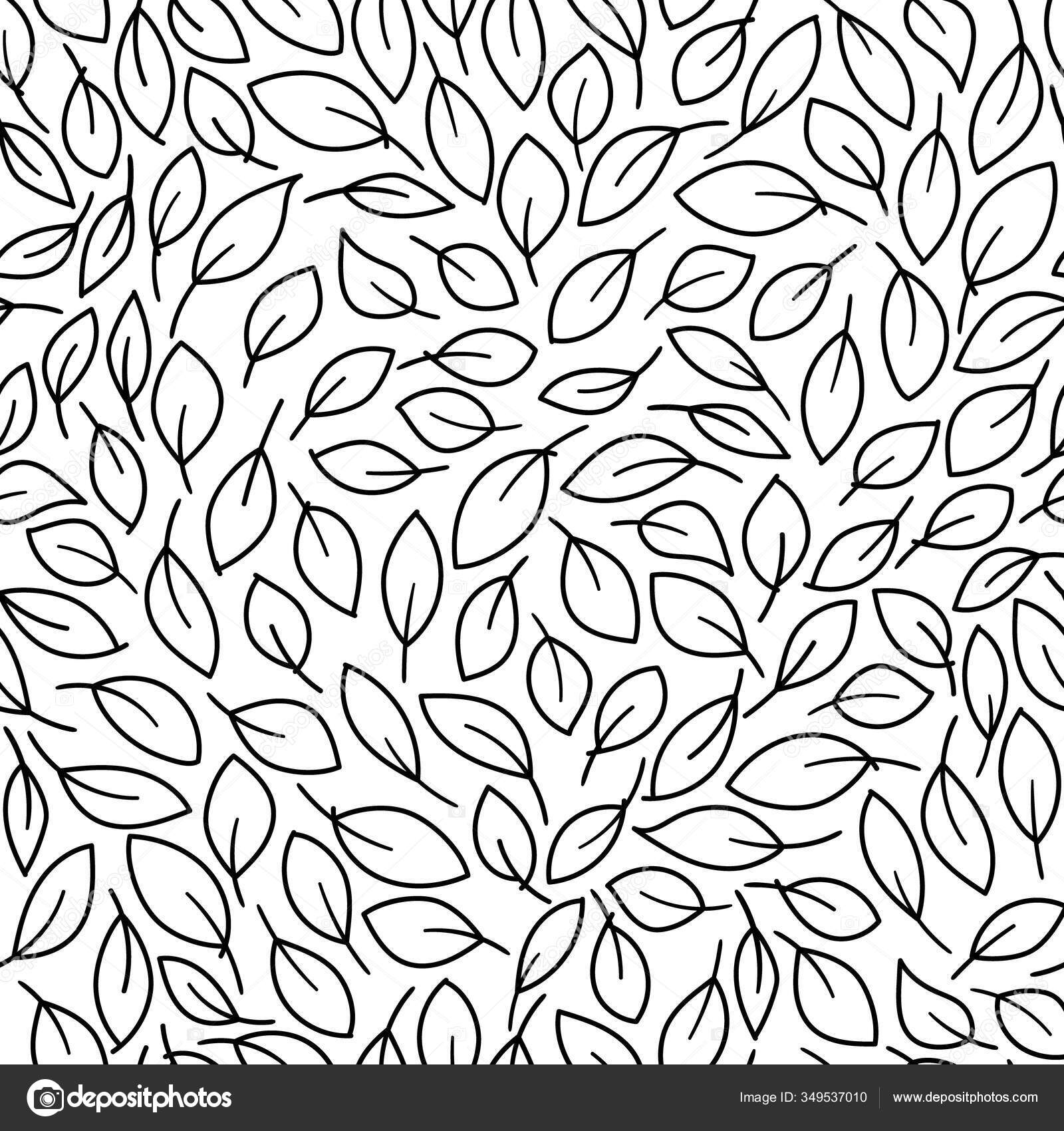 Beautiful leaves seamless pattern. Black on white background. Leaf ...