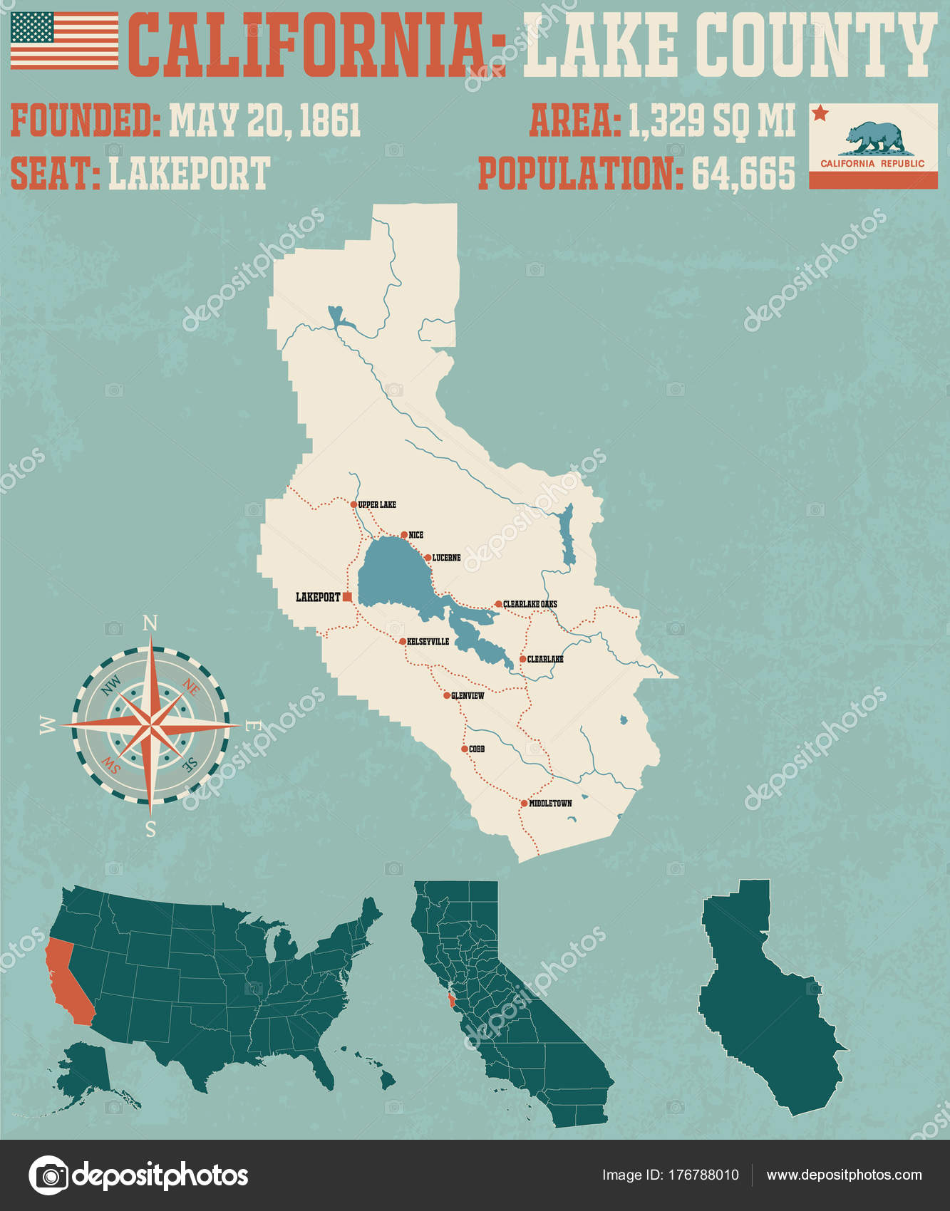 Large Detailed Map Lake County California Stock Vector Image by ...