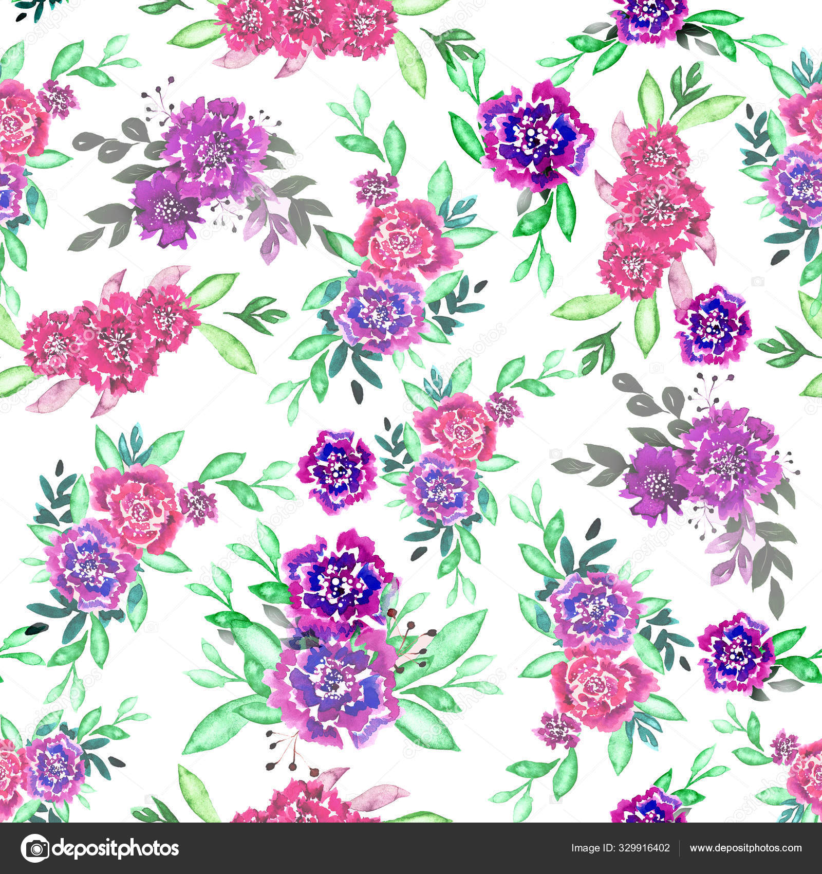 Watercolor Floral Seamless Pattern Spring Flowers Hand Painted Sweet ...