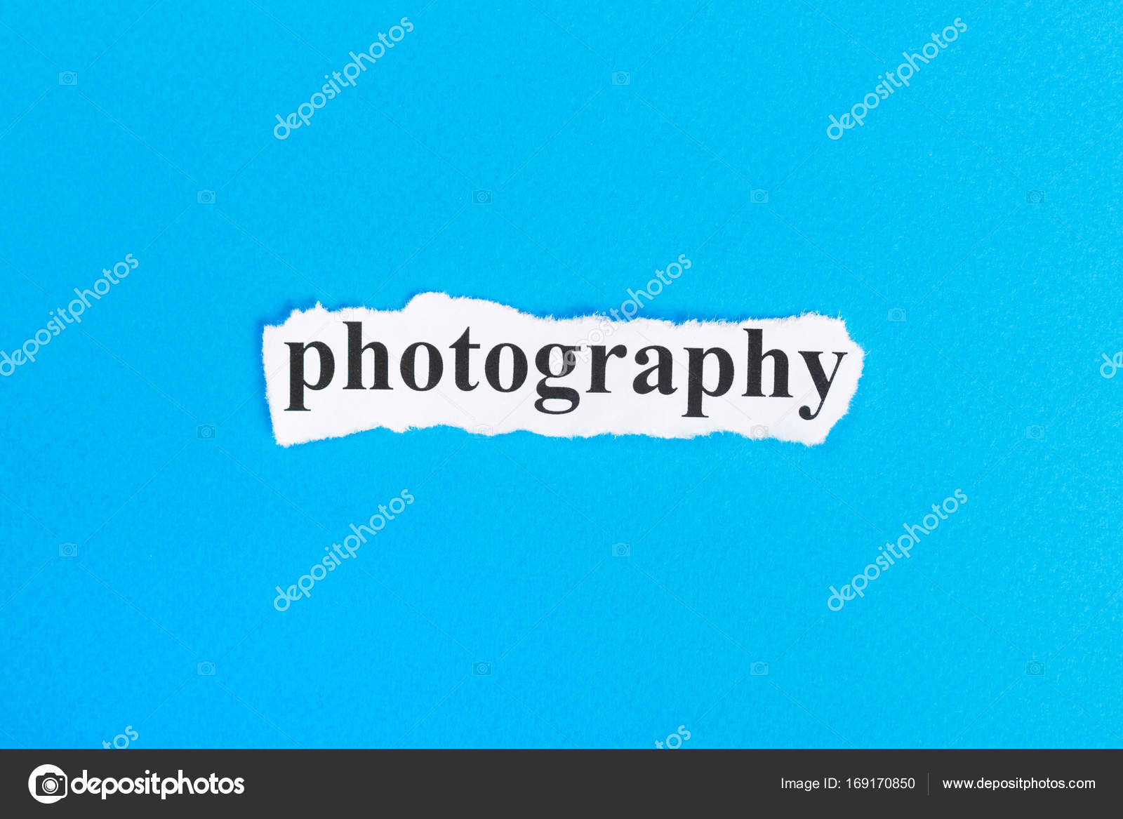 PHOTOGRAPHY text on paper. Word PHOTOGRAPHY on torn paper. Concept ...