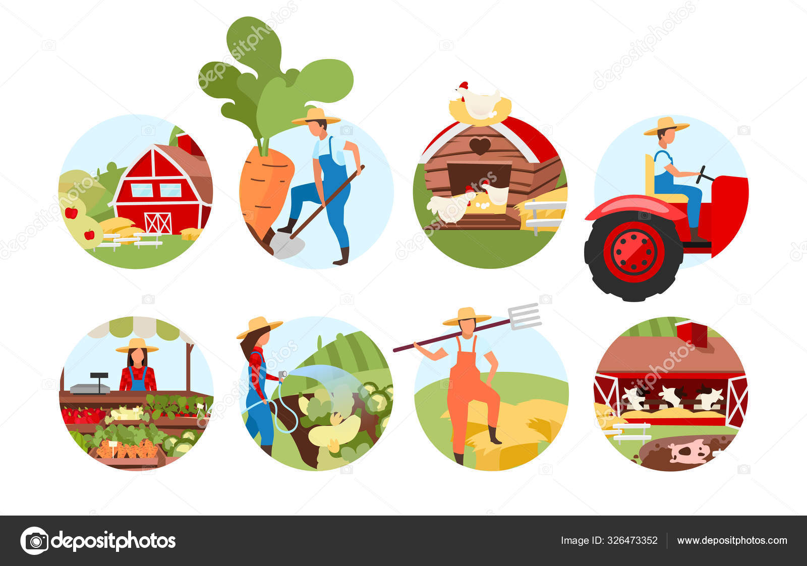 Farming flat concept icons set. Livestock and cattle farm. Agriculture ...