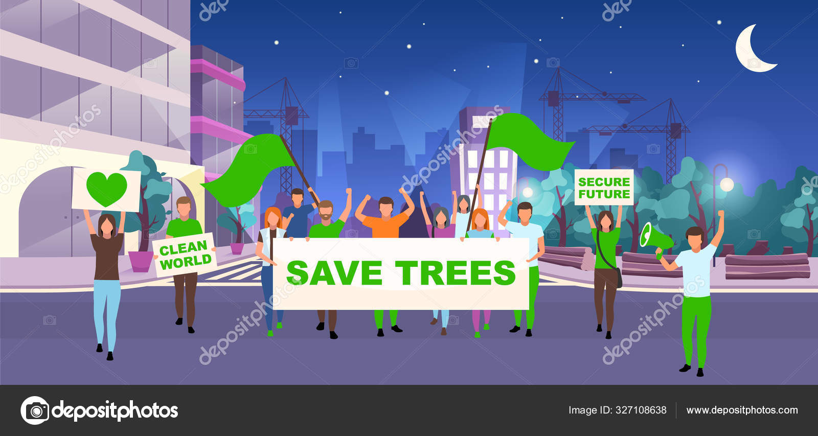 Save trees social protest event flat vector illustration. Environment ...