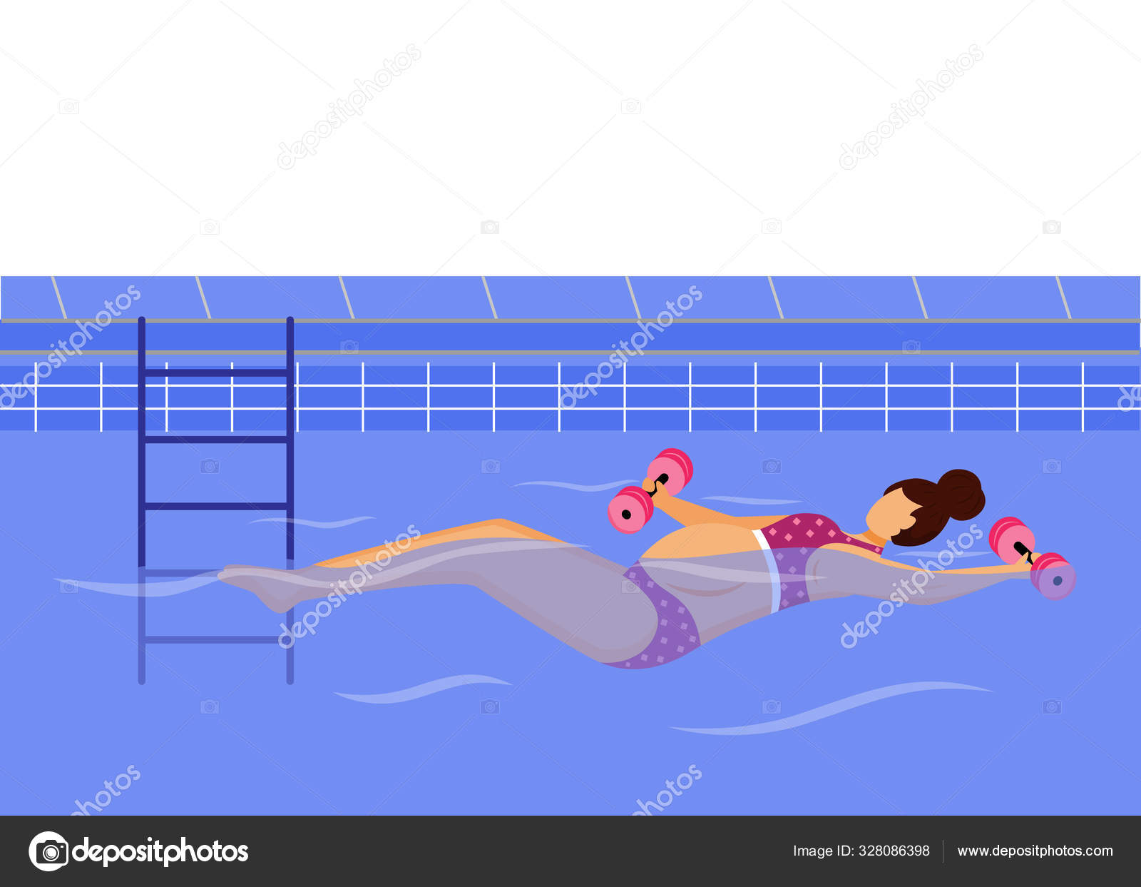 임신 한 여성 이 평평 한 벡터 그림을 그리며 헤엄치고 있습니다 건강 한 생활 방식 비키니를 입고 있는 젊은 어머니가 하얀 배경에 무게가 큰 만화 캐릭터를 물에서
