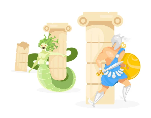Warrior flat vector illustration. Theseus in armor. Gladiator with ...