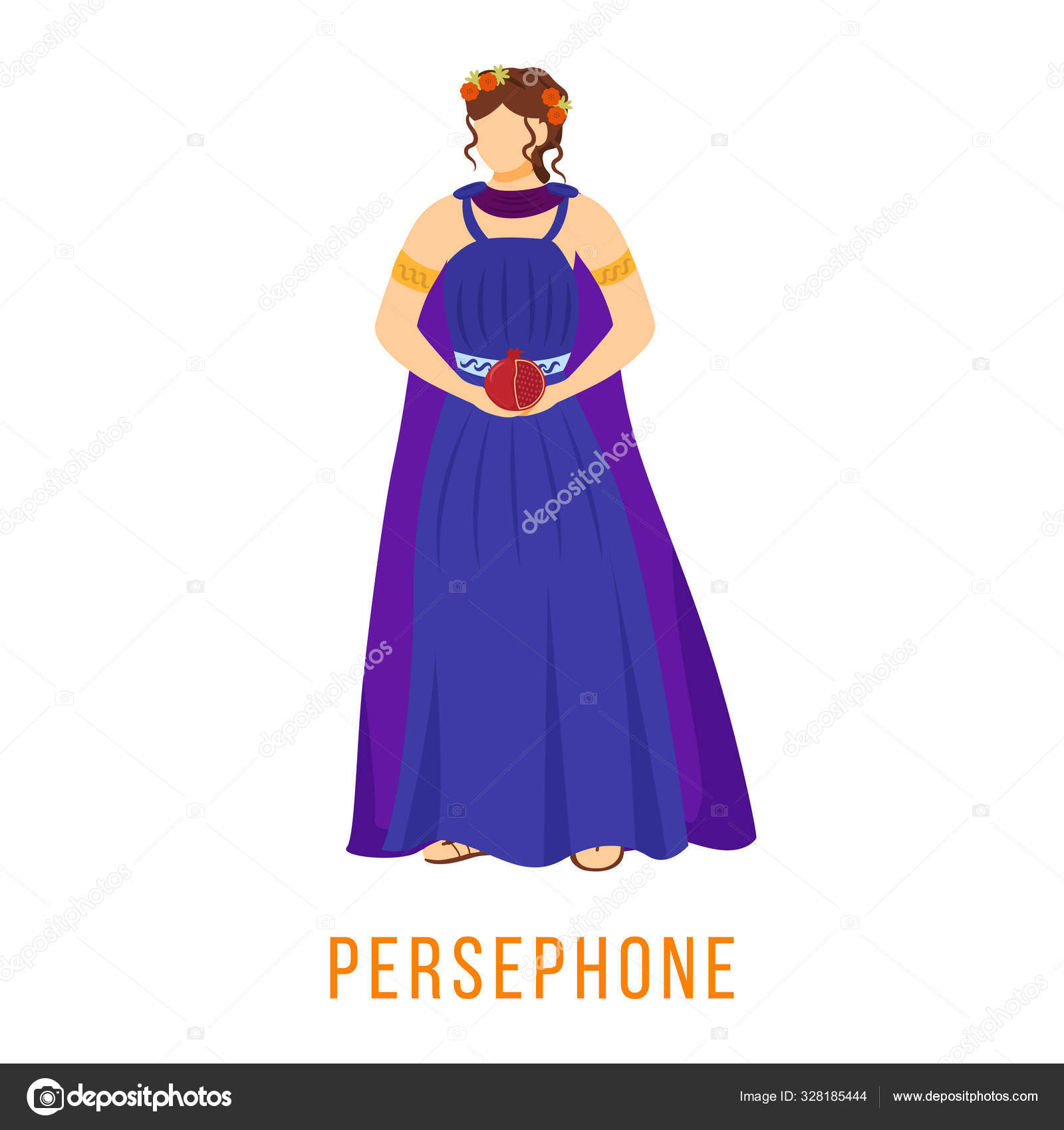 Persephone flat vector illustration. Ancient Greek deity. Mythology ...