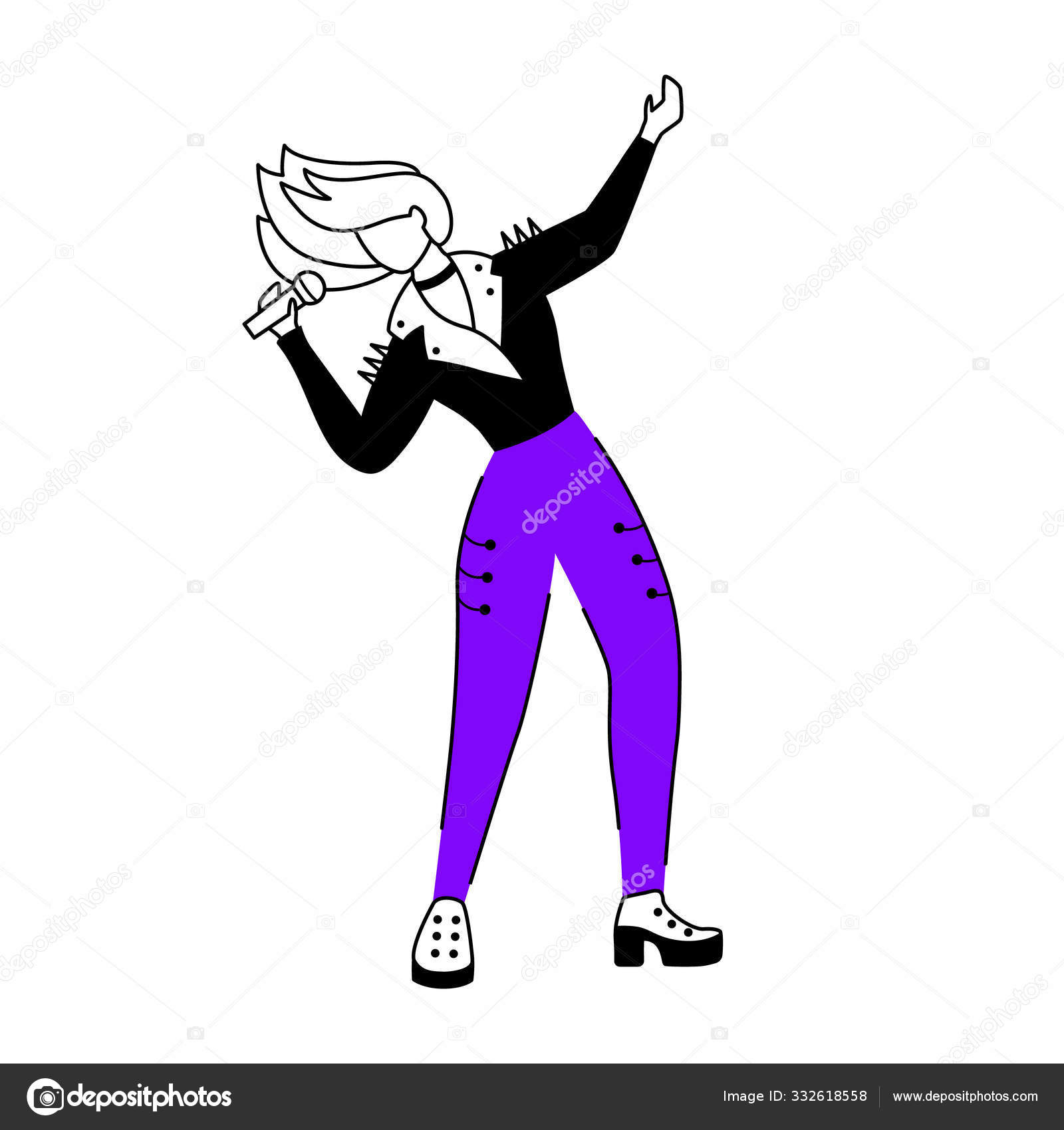 Female singer flat contour vector illustration. Lead vocalist ...