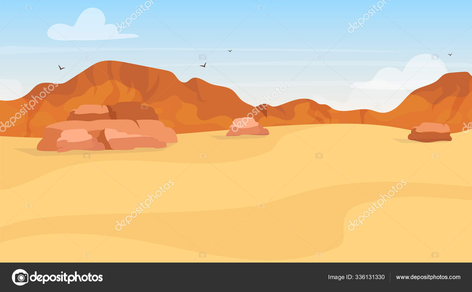 Ilustrasi vektor datar pasir. Eksplorasi gurun pasir. Pemandangan Mesir ...