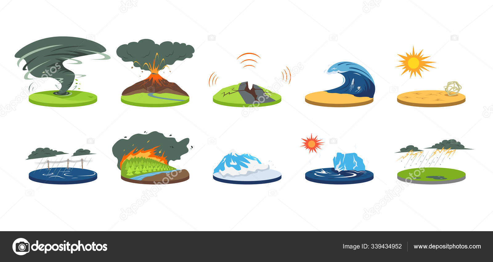 Natural disasters cartoon vector illustration set. Extreme weather ...